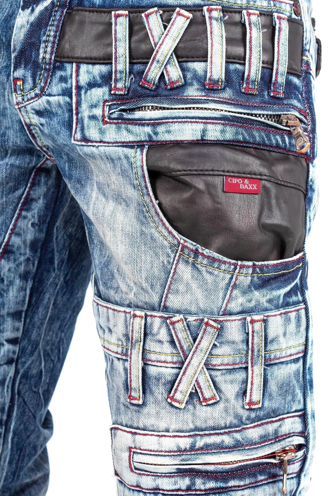 Cipo & Baxx Men's Blue Jeans Regular Fit Double Waistband Stone Washed ...