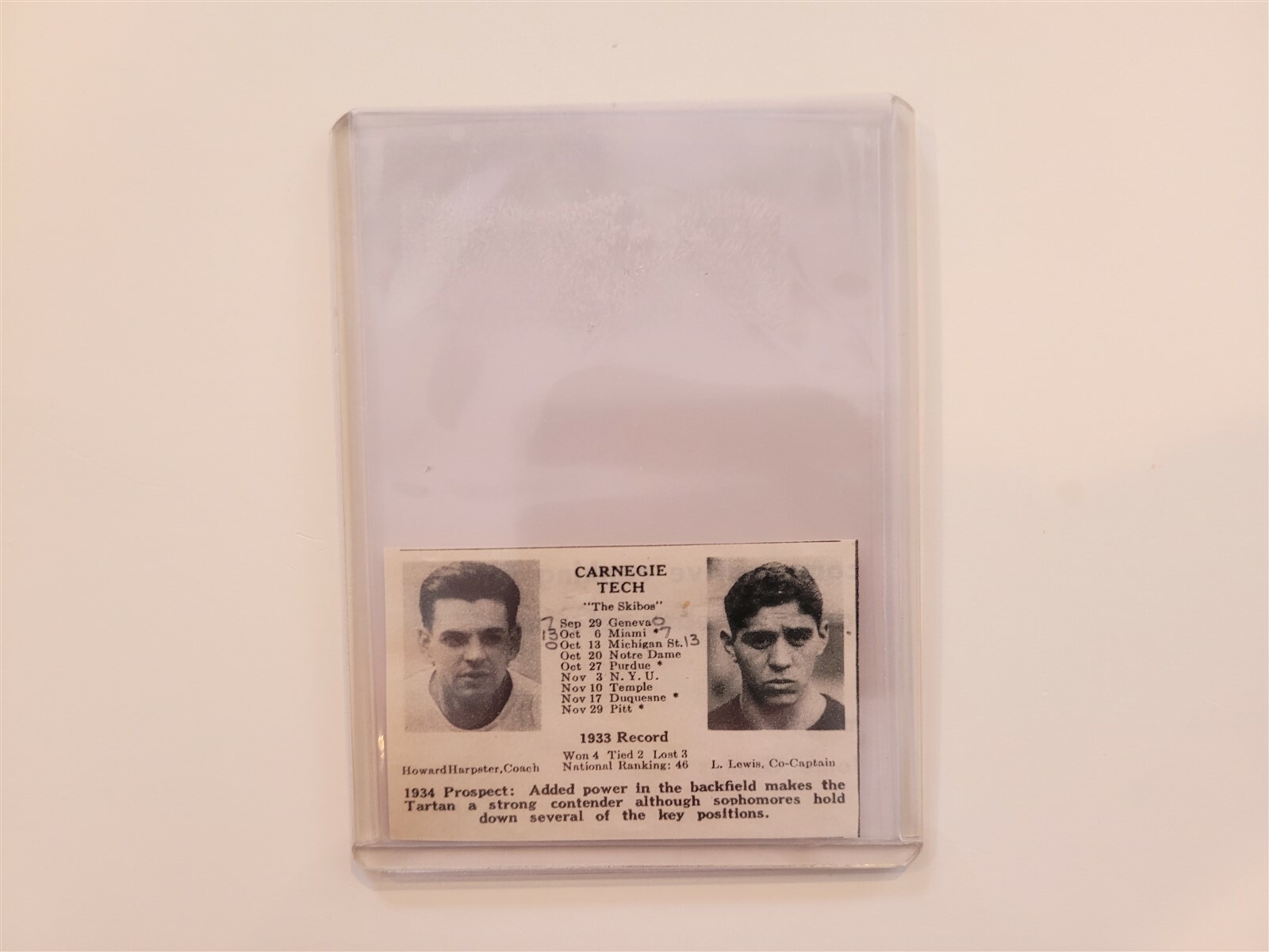 Howard Harpster L. Lewis Carnegie Tech University 1934 Football ...