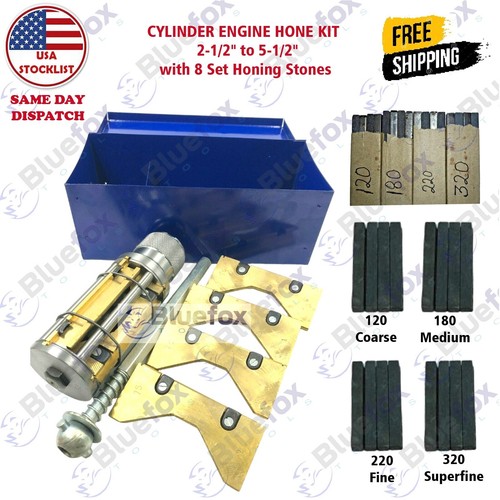 CYLINDER ENGINE HONE KIT- 2-1/2" to 5-1/2" Honing Machine + 8 Grit ...
