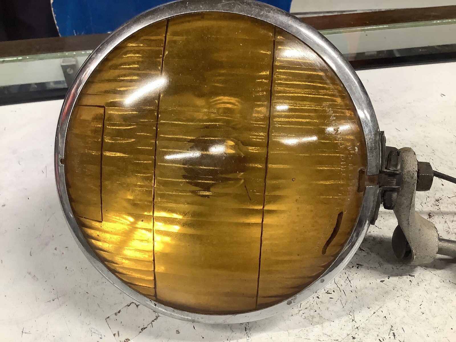 VINTAGE lamp oLd autoMobile UNITY Fog LIGHT amber APPLETON glass mount ...