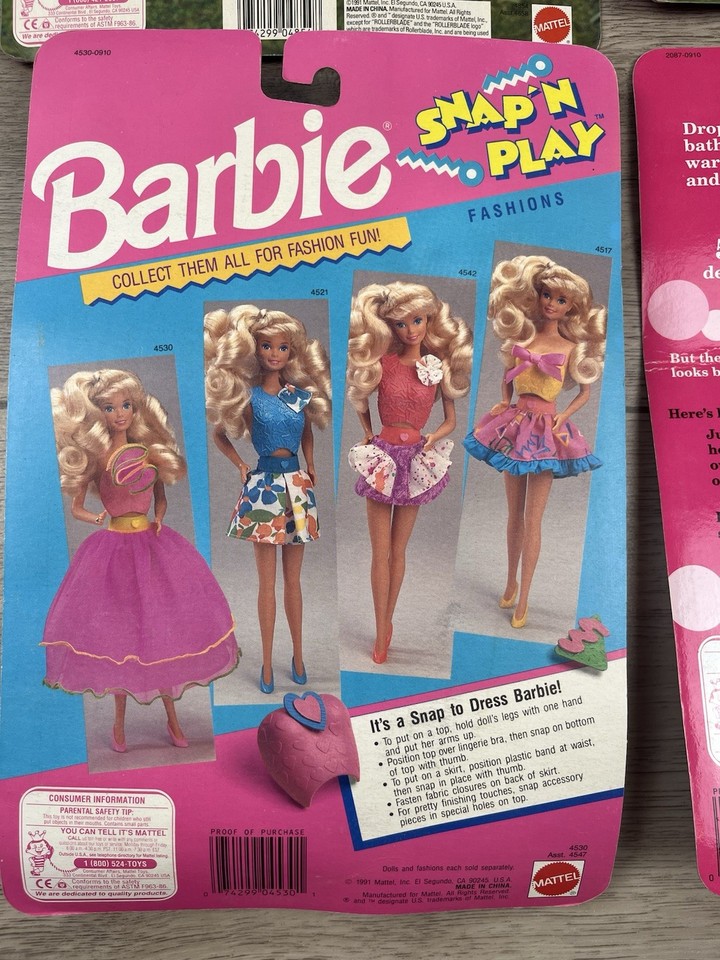 Mattel Barbie Rollerblade / Snap N Play Fashions & Jewelry Lot Of 4 ...