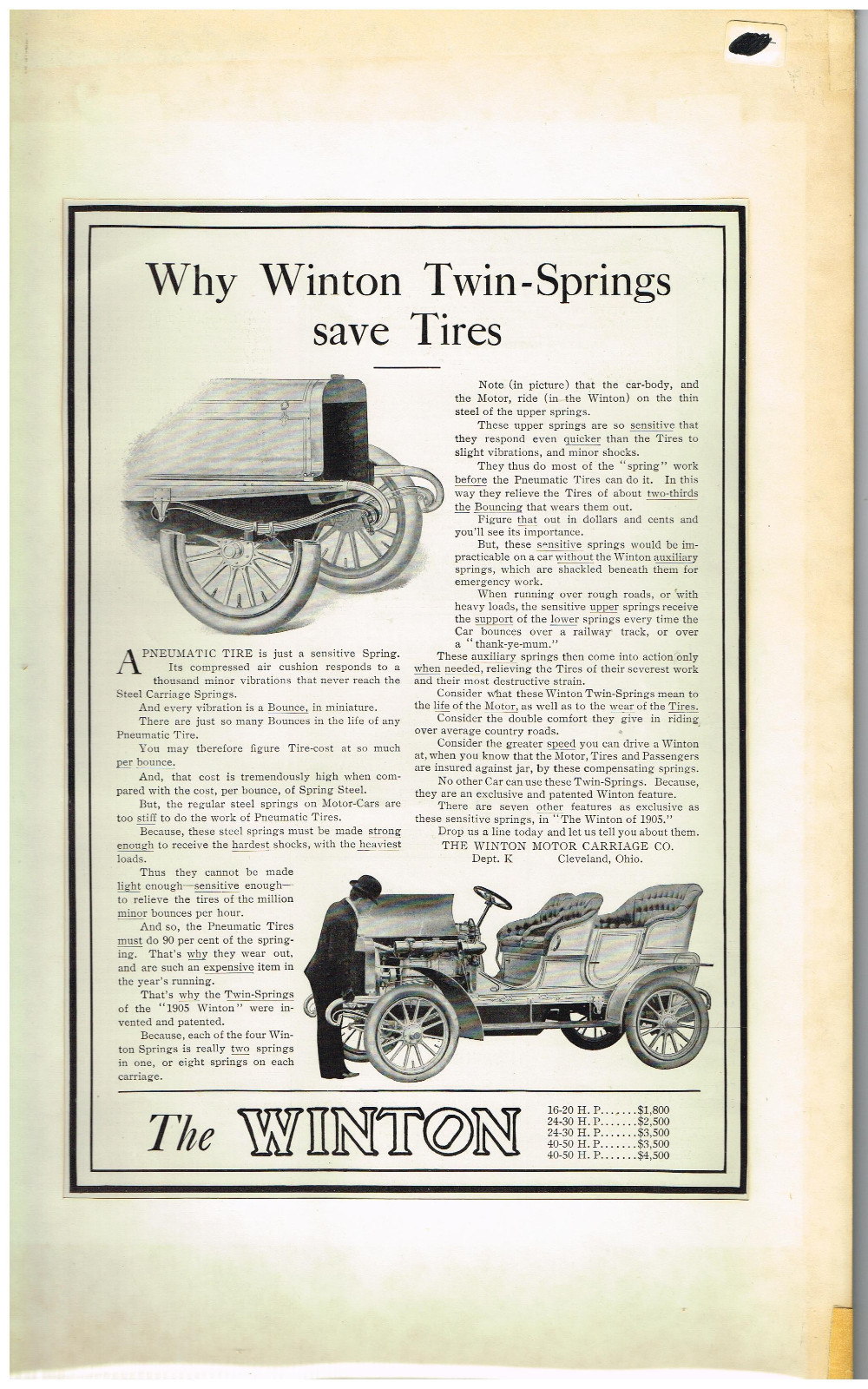 1905 The Winton Car Sedan Automobile Magazine Advertisment Vintage Twin ...