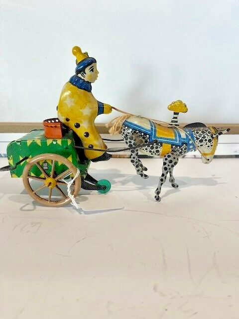 2257 - Vintage 1950's Lehman Russian Wind-Up Tin Zebra Pulling Clown on ...