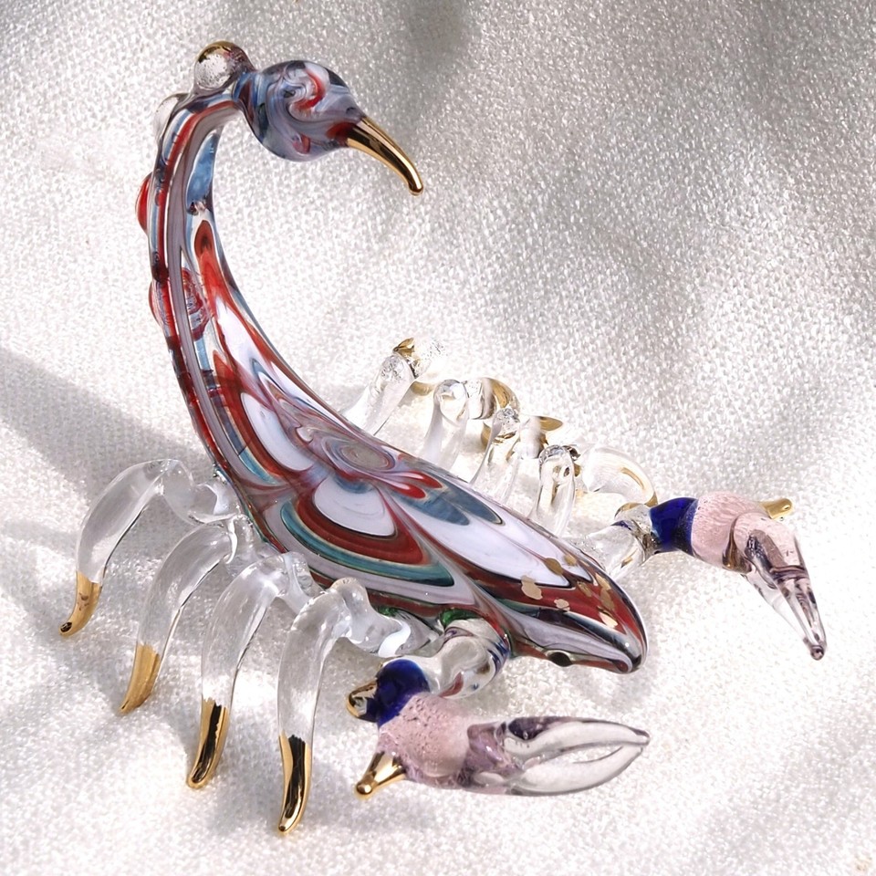 Blue Maroon SCORPION hand blown art glass figure 4 inch gold trim ...