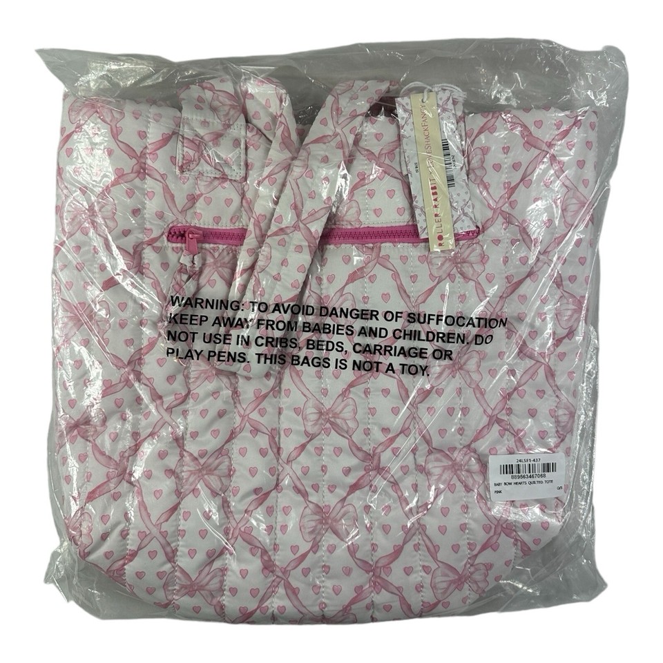 New Roller Rabbit X LoveShackFancy Baby Bow Hearts Large Quilted Tote ...