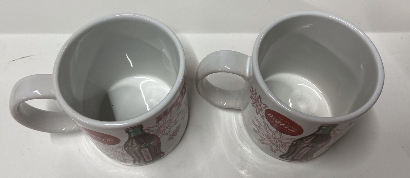Coca Cola Santa Mug Cup Drink Coke in Bottles Snowflakes Christmas Set ...