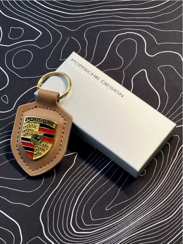 GENUINE PORSCHE 911 LEATHER CREST KEY RING FOB CHAIN BROWN WAP0500950E ...