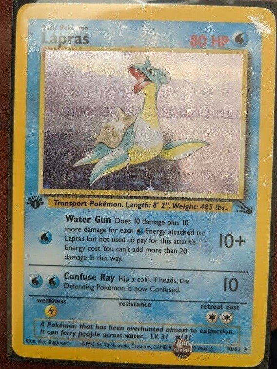 1998 FIRST EDITION HOLO Lapras Fossil Set, VINTAGE EXTREMELY RARE Foil ...