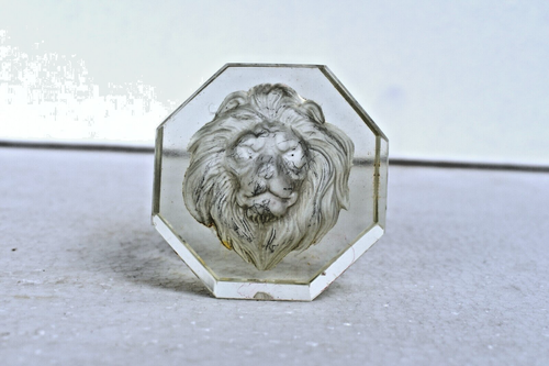 Vintage Crystal Lion Head Paperweight Octagon Sculpture Glass Desktop ...