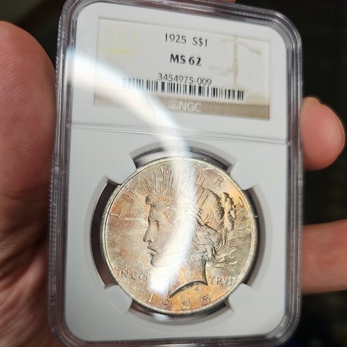 1925 PEACE SILVER DOLLAR . NGC CERTIFIED MS62 GOLDEN TONING TONED ...