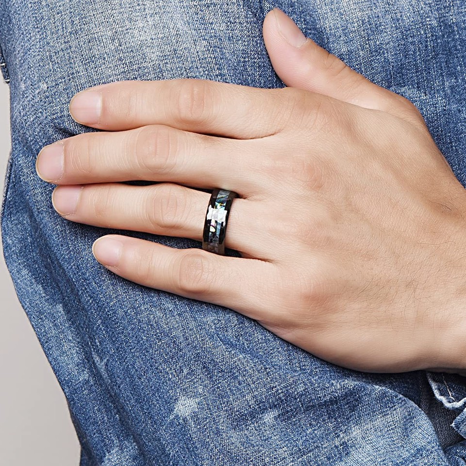 083 Base Men'S And Women'S Unisex Tungsten Abalone Shell Ring, Width ...