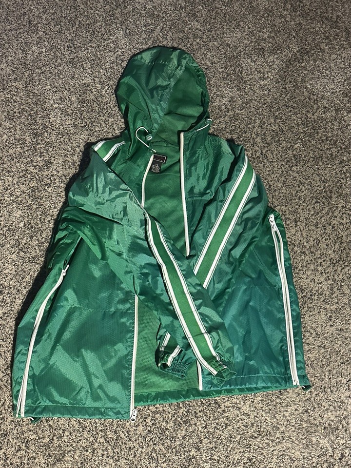 VINTAGE ARIZONA GREEN Hooded Track Jacket Windbreaker Rain Coat Hipster ...