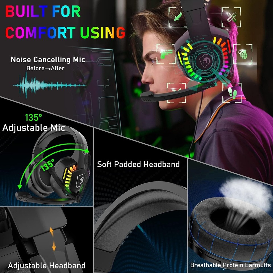 UK Layout Wired 104 Key Gaming Keyboard Mouse Headphone Speaker RGB PC ...