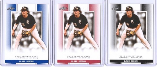 (3) BLAZE JORDAN 2019 LEAF PERFECT GAME "RED/BLUE/BLACK" PARALLEL ...