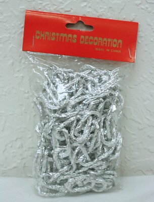RARE! CHRISTMAS TREE SILVER METALLIC PLASTIC GARLAND CHAIN LINKS 9' NEW ...