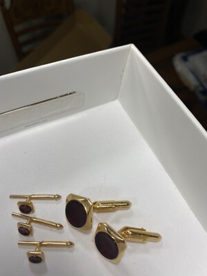 Swank Ruby colored 1/40 10K Rolled Gold Plate Vtg Cuff Links & Shirt ...