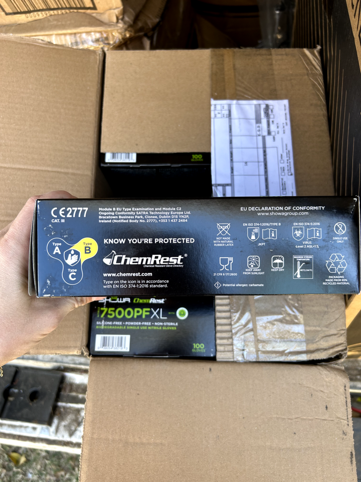Showa ChemRest 7500PFXL Biodegradable PF 4 Mil Blue Nitrile Gloves Box ...