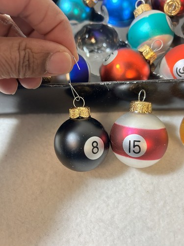 Glass Pool Ball Billiard Ornaments Set Of 15 Solids And Stripes Black 8 ...