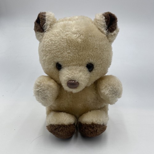 Vintage 80s Teddy Bear Plush Brown Beige Two Tone Animal Toys Stuffed ...