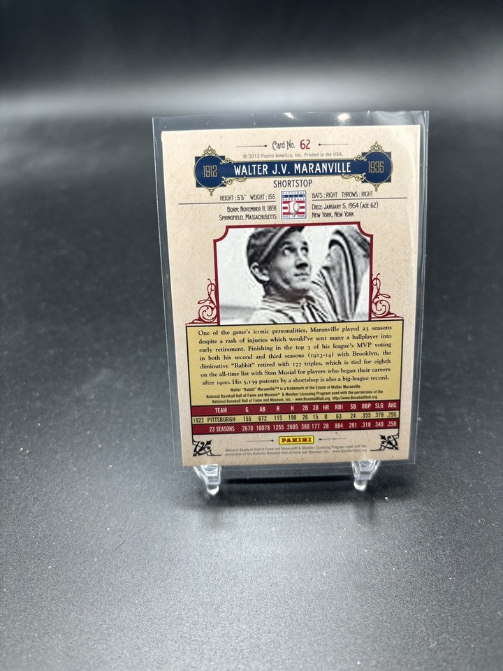 Rabbit Maranville 2012 Panini Cooperstown #62 Blue Crystal Ice Parallel ...