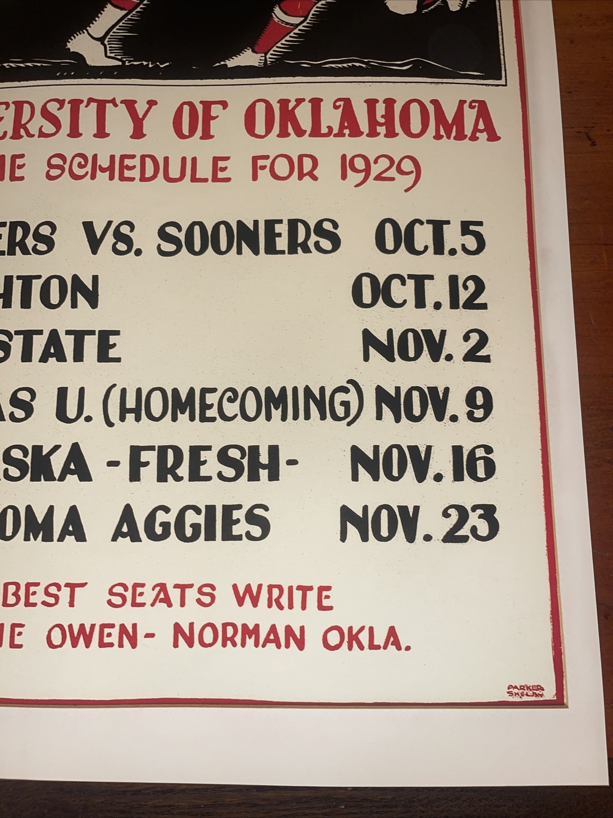 OU Oklahoma Sooners Football Schedule Poster Print 1929 RARE 16x24 ...