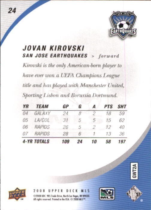 2008 (EARTHQUAKES) Upper Deck MLS #24 Jovan Kirovski MINT EXCELLENT | eBay