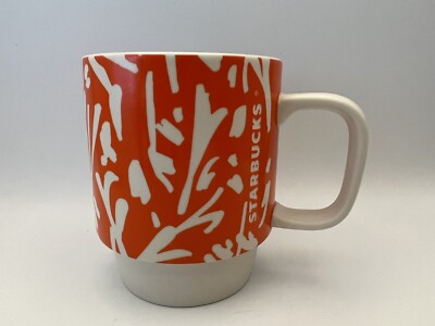 Starbucks 2016 Spring Mug Mod Orange White Floral 12oz Coffee Stackable ...