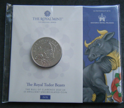 2023 The Bull of Clarence Tudor Beasts UK £5 BU Coin Royal Mint Pack in ...