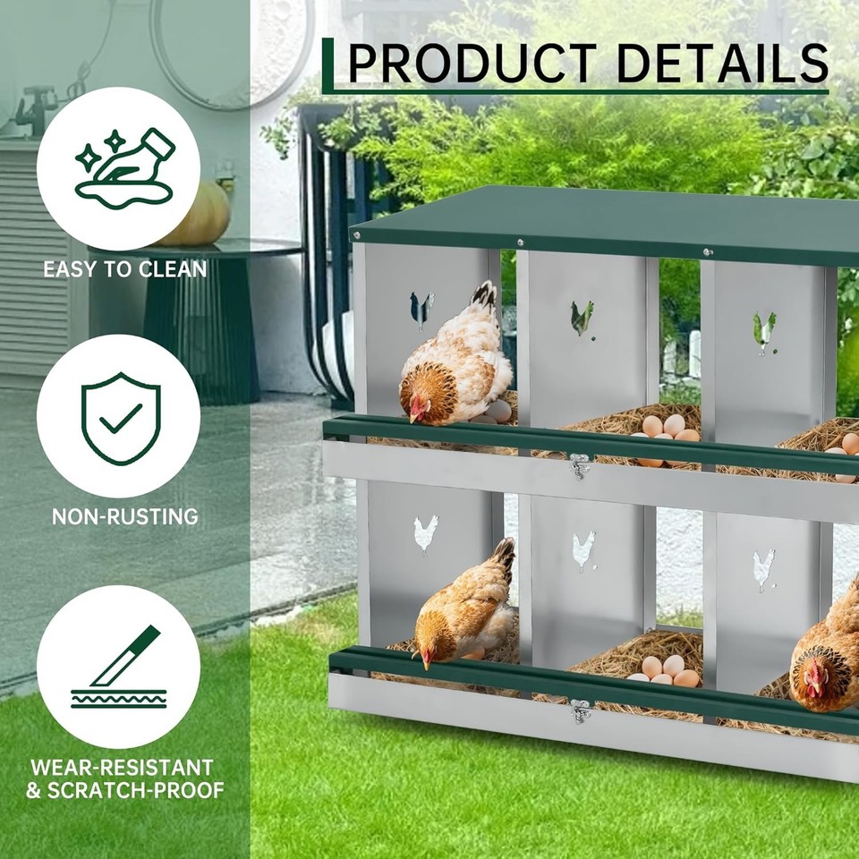 Metal Chicken Nesting Boxes 6/8 Hole Roll Away Egg Laying Box for Coop ...