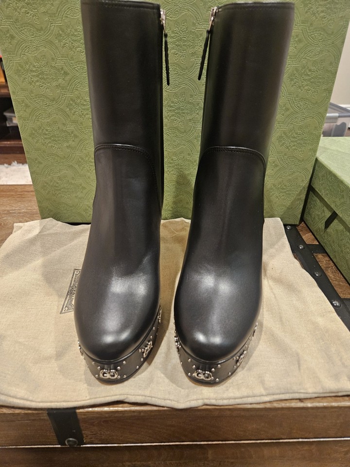 NIB Gucci Janaya black leather GG studs platform Booties - IT 39.5 Retail $1850 | eBay