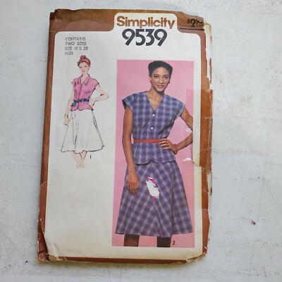 Vtg Simplicity 9539 Top Bias Flare Skirt Cap Sleeves Button-Up Miss 18 ...