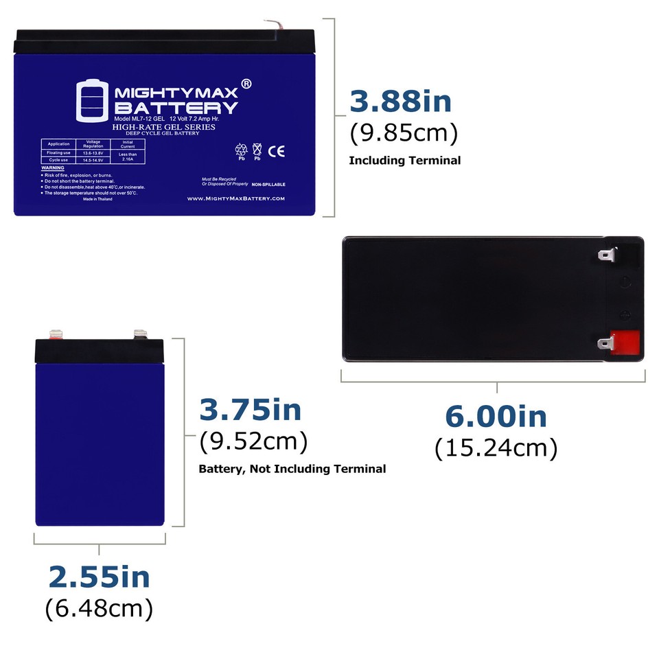 Mighty Max 12V 7AH GEL F1 Battery Replaces Epcom Power Line PL7-12 ...