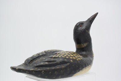 Vintage Loon Hand Carved Wood Figurine Statue Hand Painted Glass eyes ...