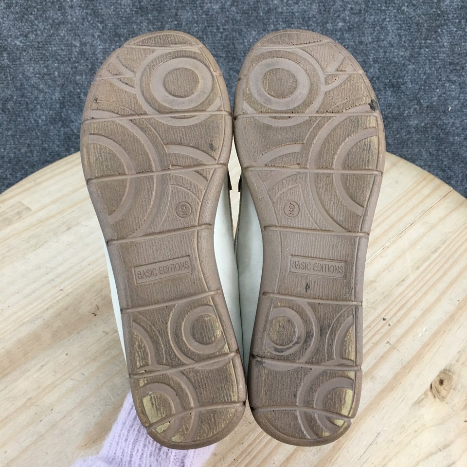 Basic Editions Shoes Womens 9 M Casual Slip On Loafer Beige Faux Leather Flats | eBay