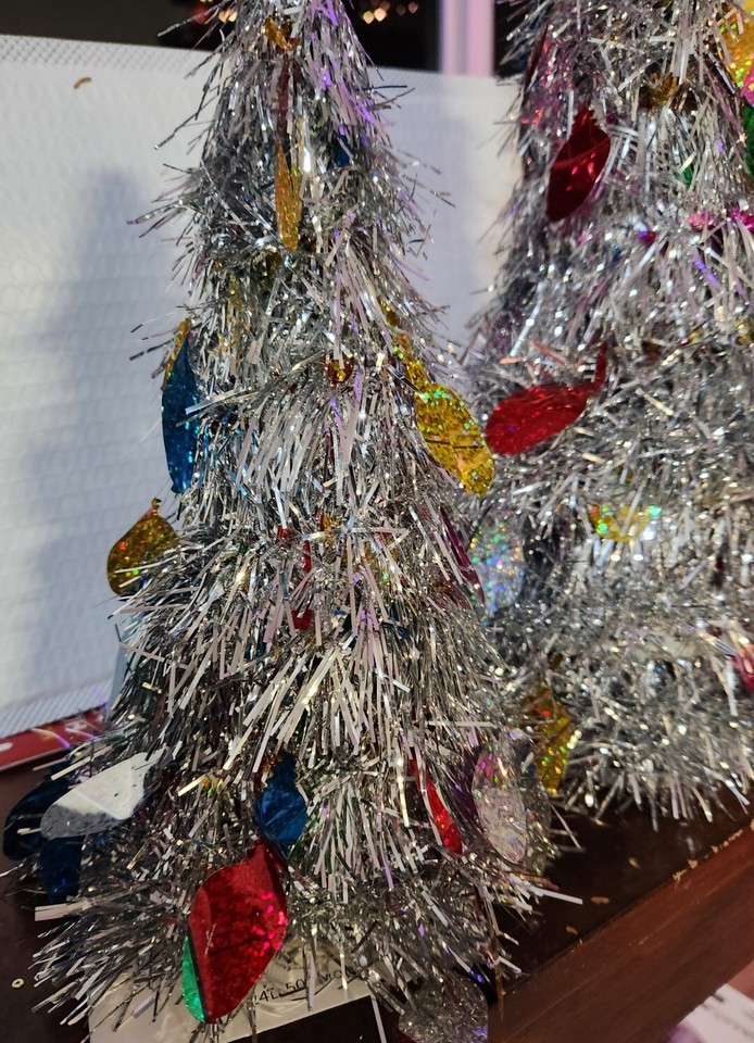 Tinsel Christmas Trees Silver With Multiple Colors Mini Tree 10 Inches ...