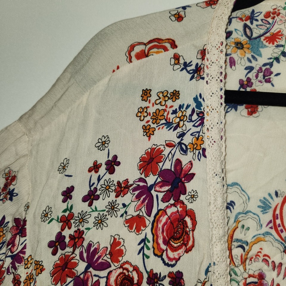 Bila Boho Hippie Floral Long Kimono Duster Cover-Up Cardigan Sz M/L ...