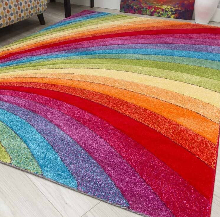 Funky Bright Rainbow Rugs Modern Multi Coloured Thick Runner Large Rug ...