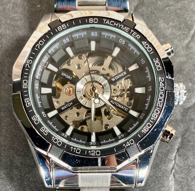 Winner TM340 Men's Silver Stainless Steel Analog Automatic Black Dial ...