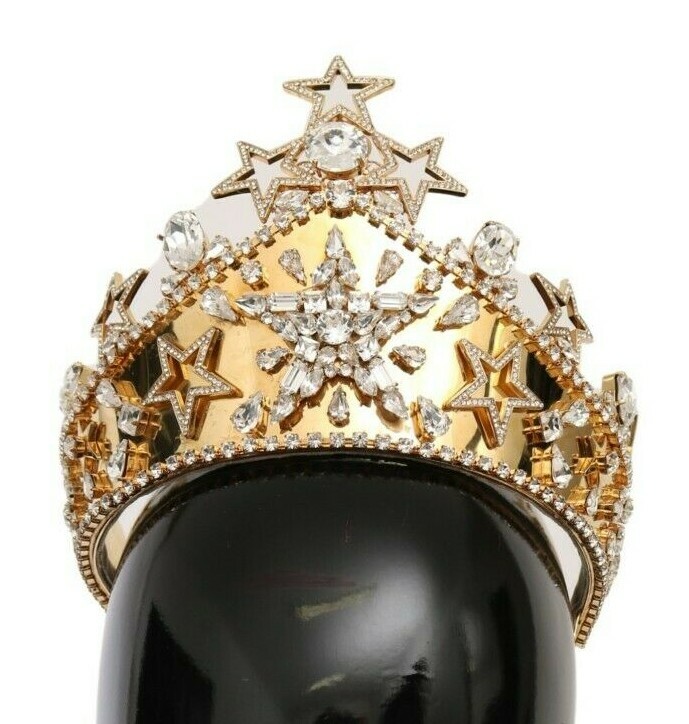 DOLCE & GABBANA Tiara Gold Crystal Star STRASS Crown Logo Diadem RRP ...