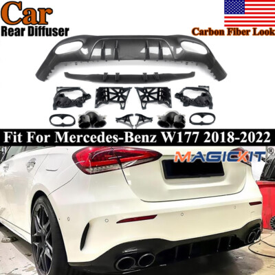 Fits 2018-2022 Mercedes-Benz W177 A200 Sport Rear Diffuser Lip Carbon ...