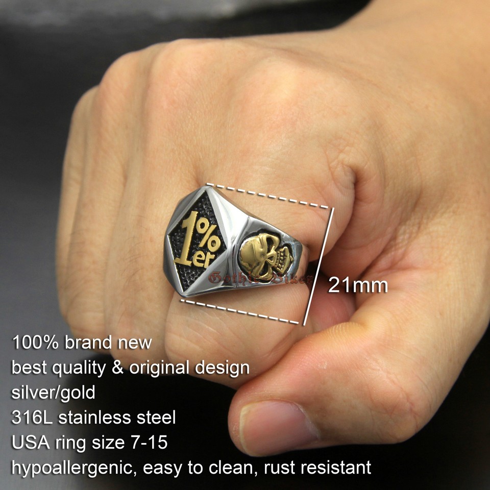 Men 1%er One Percenter Outlaw Biker Motorcycle Club Skull Ring Silver ...