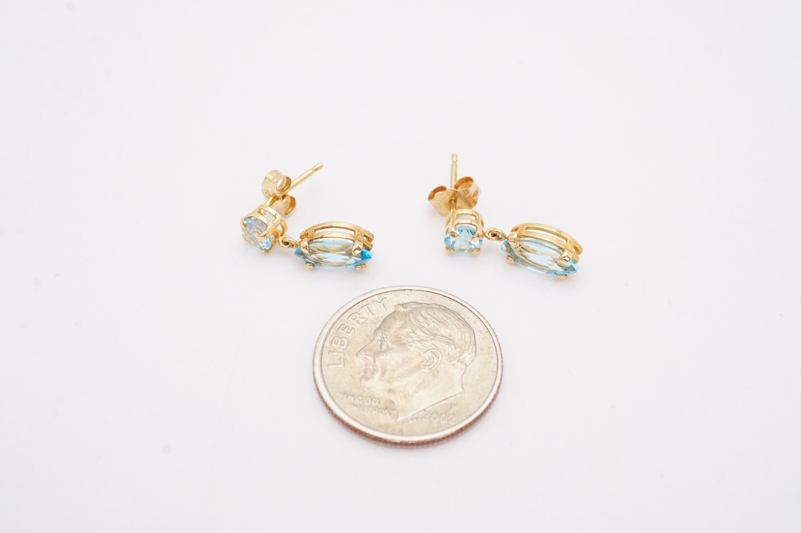 14k Yellow Gold Blue Topaz Dangle Earrings E7 - Gem