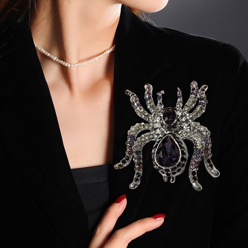 New Vintage Style Halloween Spider Insects Brooch Pin Purple Rhinestone ...