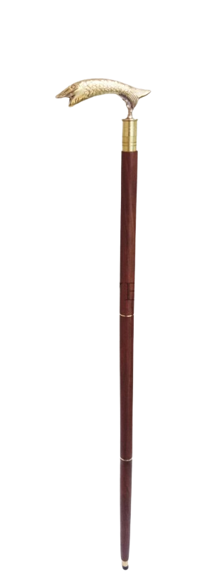 Antique Brass fish Handle Wooden Vintage Style Walking Stick Cane ...