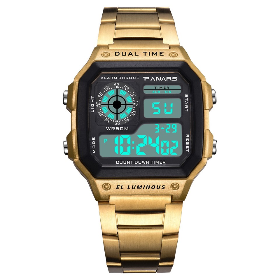 Classic Block Watch Outdoor Sports Digital Metal Watch Band Waterproof ...