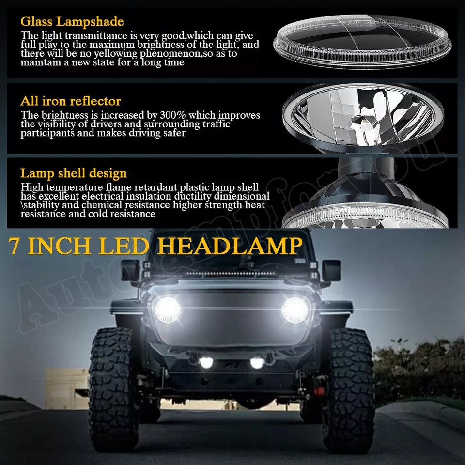 For Hummer H2 2003-2009 Pair DOT 7 inch Round H4LED Headlights DRL High ...