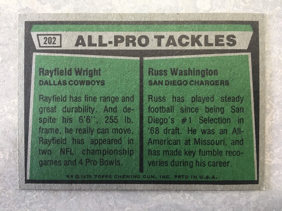 1975 Topps #202 - Rayfield Wright & Russ Washington - 1974 All-Pro ...