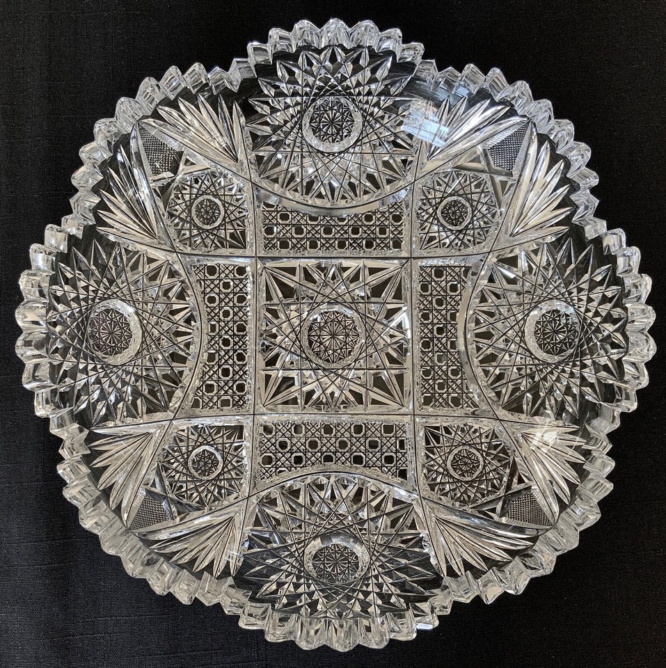 American Brilliant Cut Glass 9" Low Bowl / Variation of C.F Monroe Iona ...