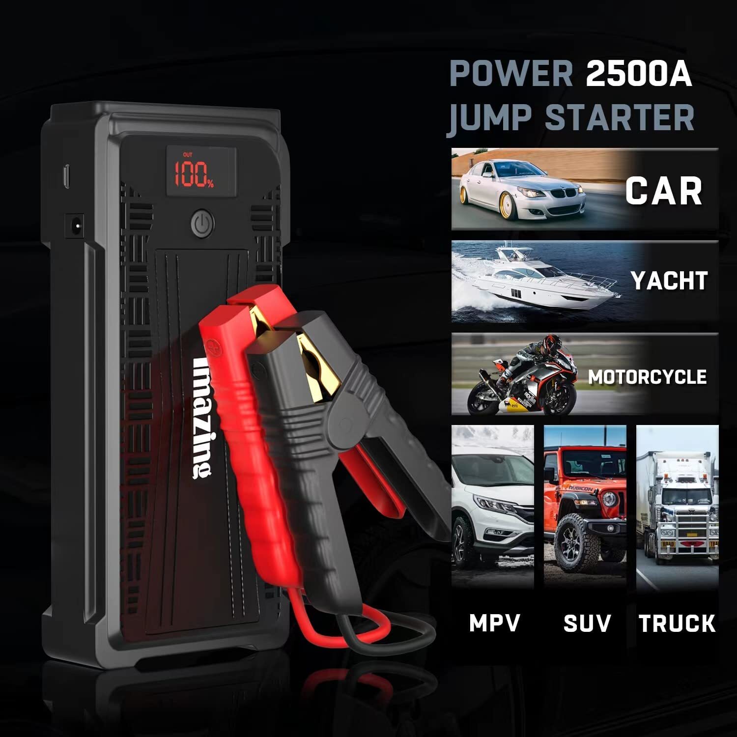 Heavy Duty Truck Battery Booster Pack Jump Starter Box Portable 2500 ...