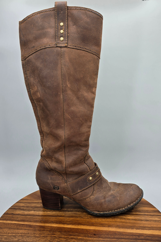 Born Knee High Boots Women's 9.5 M Brown Leather Harness Block Heel ...
